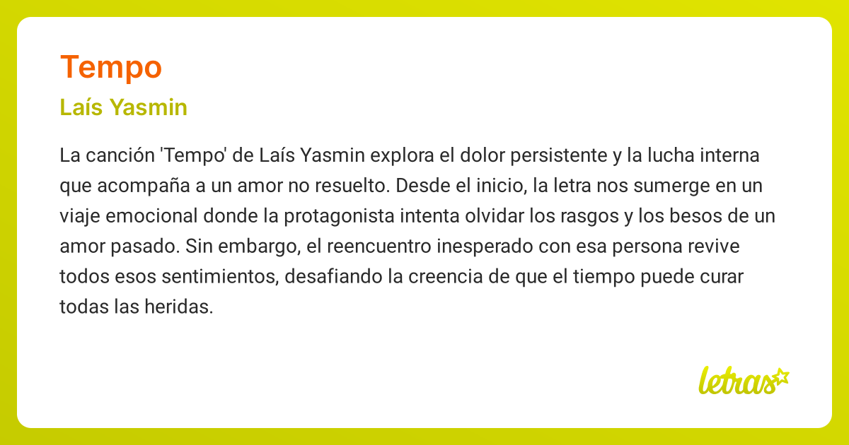 Significado de la canción TEMPO (Laís Yasmin) - LETRAS.COM