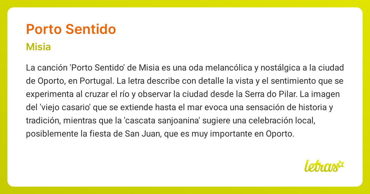 Significado de la canción PORTO SENTIDO (Misia) - LETRAS.COM