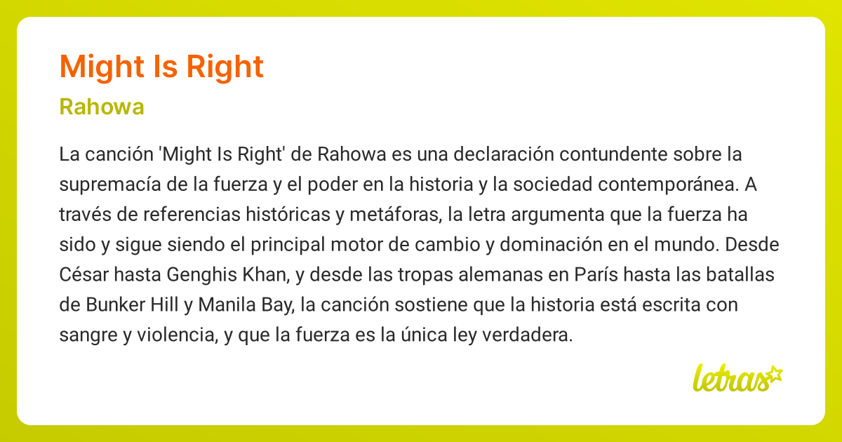 Significado de la canción MIGHT IS RIGHT (Rahowa) - LETRAS.COM
