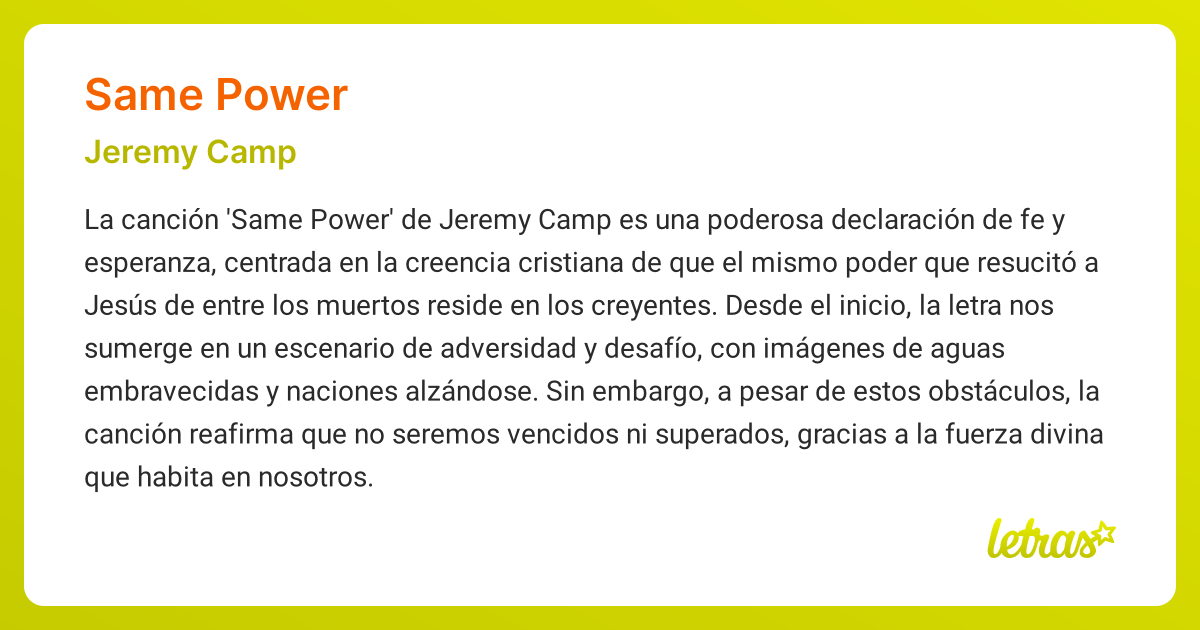 Significado de la canción SAME POWER (Jeremy Camp) - LETRAS.COM