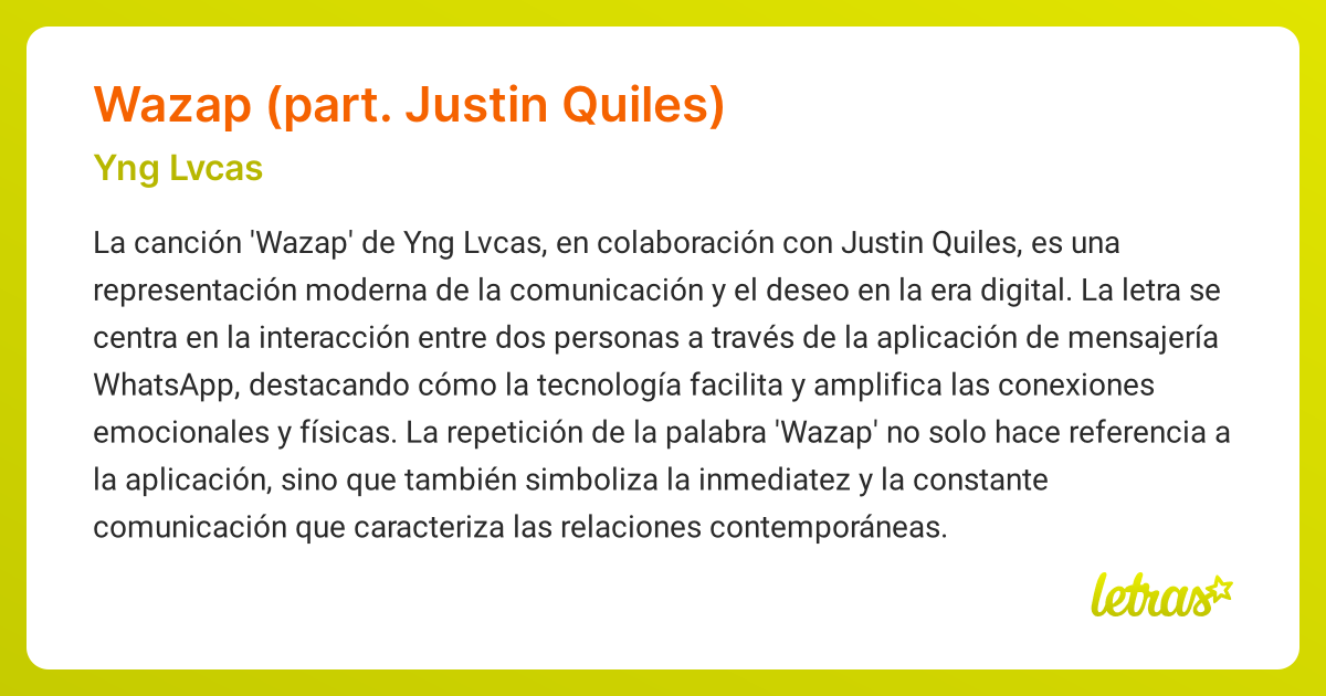 Significado de la canción WAZAP (PART. JUSTIN QUILES) (Yng Lvcas ...