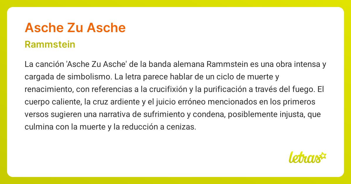 Significado de la canción ASCHE ZU ASCHE (Rammstein) - LETRAS.COM