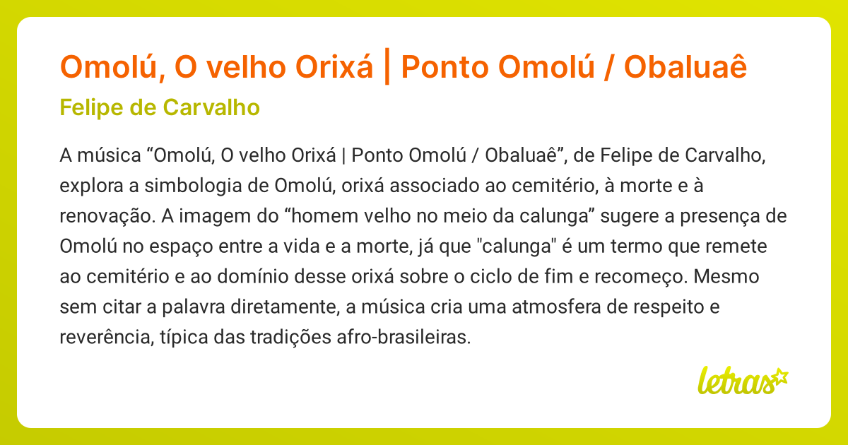 Significado da música Omolú, O velho Orixá | Ponto Omolú / Obaluaê ...