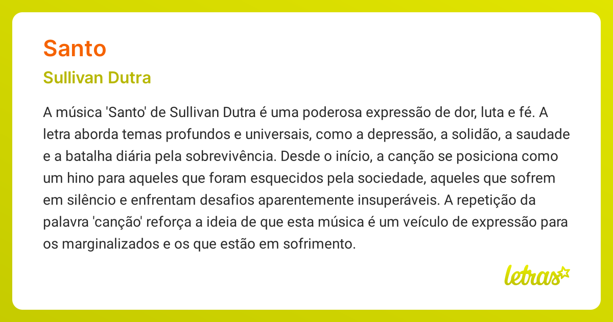 Significado da música SANTO (Sullivan Dutra) - LETRAS.MUS.BR