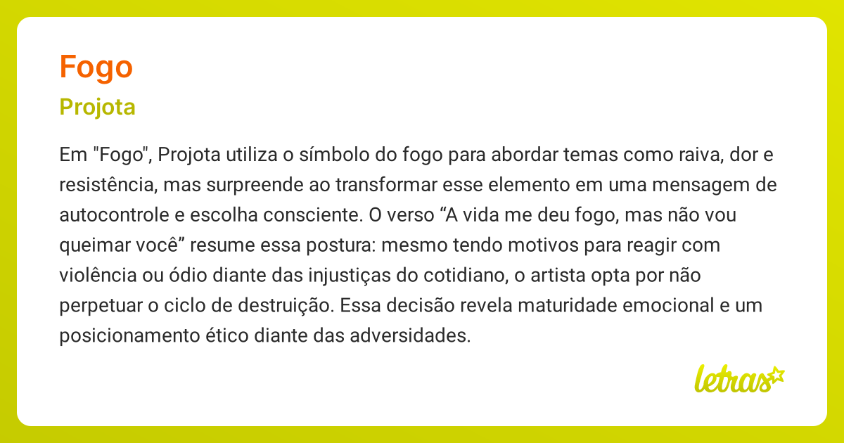 Significado da música FOGO (Projota) - LETRAS.MUS.BR