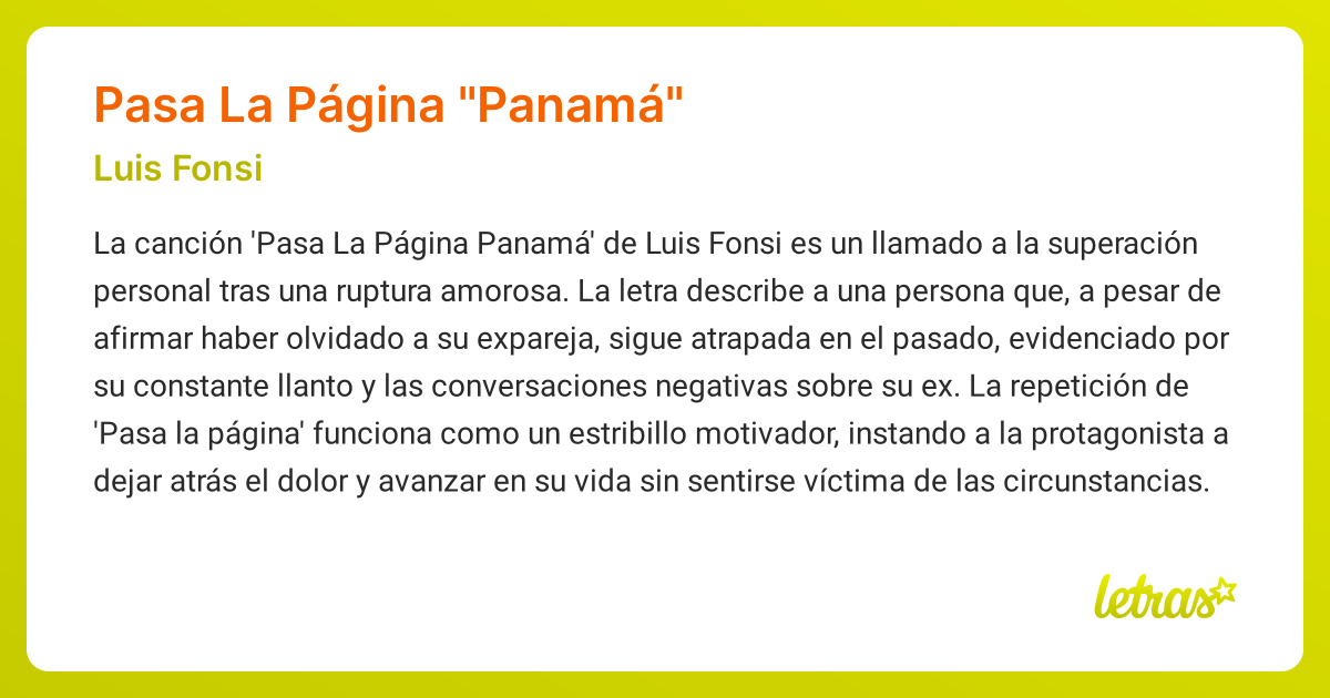 Significado de la canción PASA LA PÁGINA "PANAMÁ" (Luis Fonsi) - LETRAS.COM