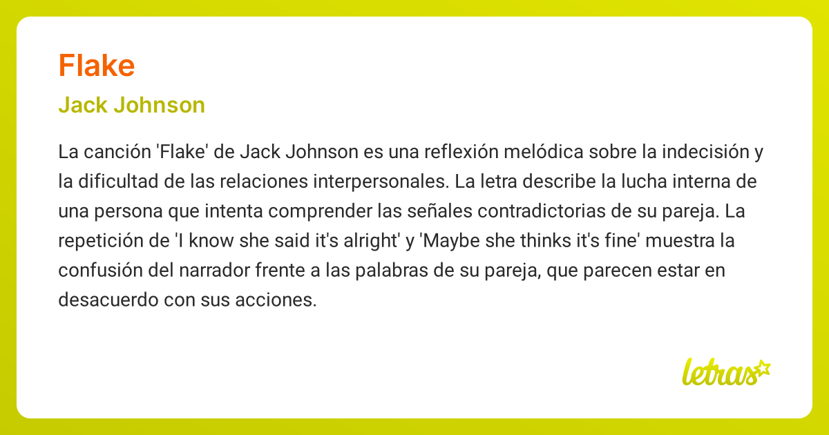 Significado de la canción FLAKE (Jack Johnson) - LETRAS.COM
