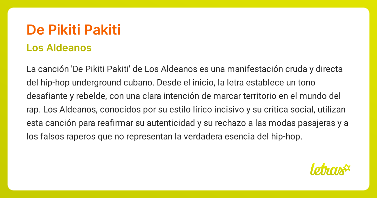 Significado de la canción DE PIKITI PAKITI (Los Aldeanos) - LETRAS.COM