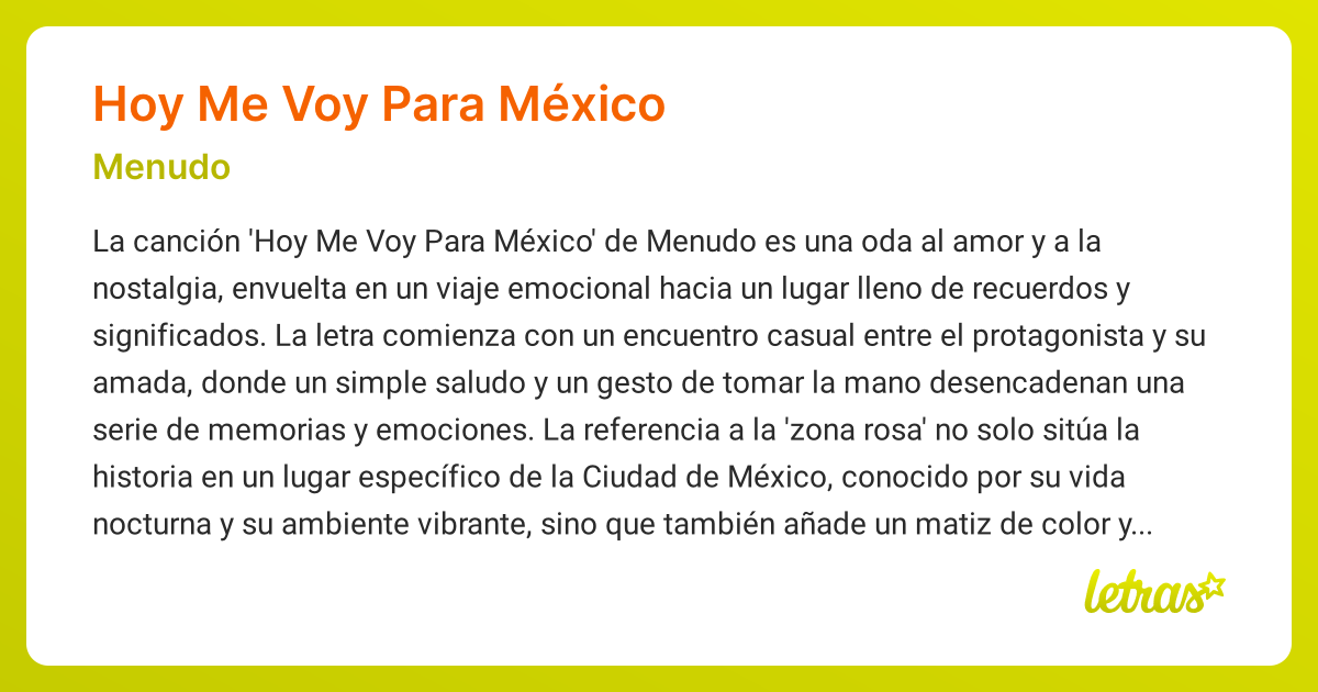 Significado de la canción HOY ME VOY PARA MÉXICO (Menudo) - LETRAS.COM