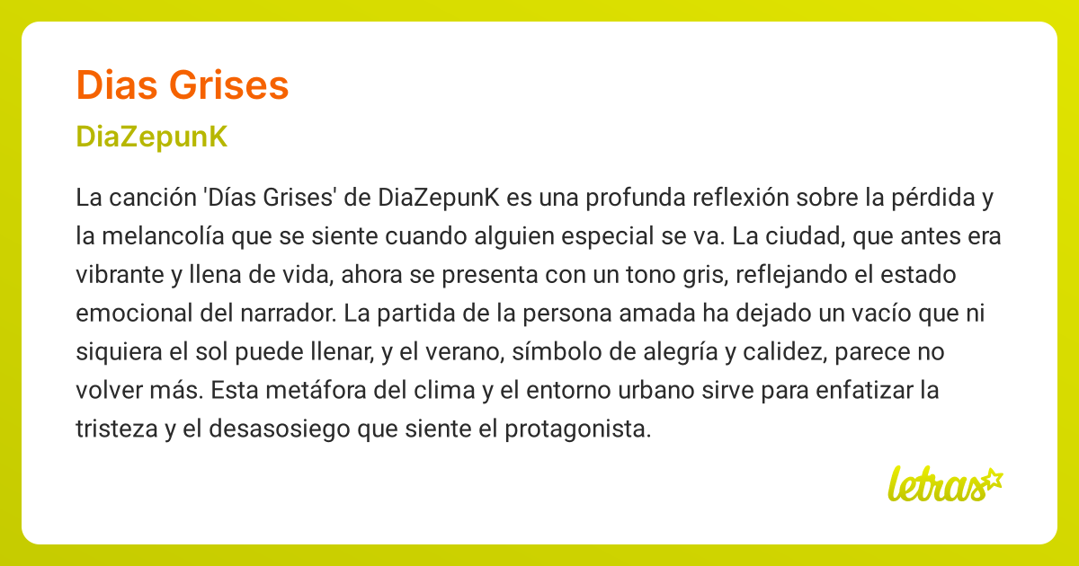 Significado de la canción DIAS GRISES (DiaZepunK) - LETRAS.COM