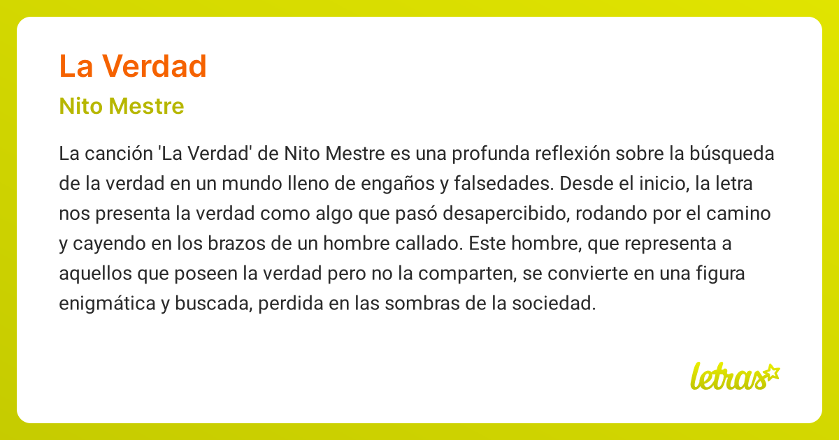 Significado de la canción LA VERDAD (Nito Mestre) - LETRAS.COM