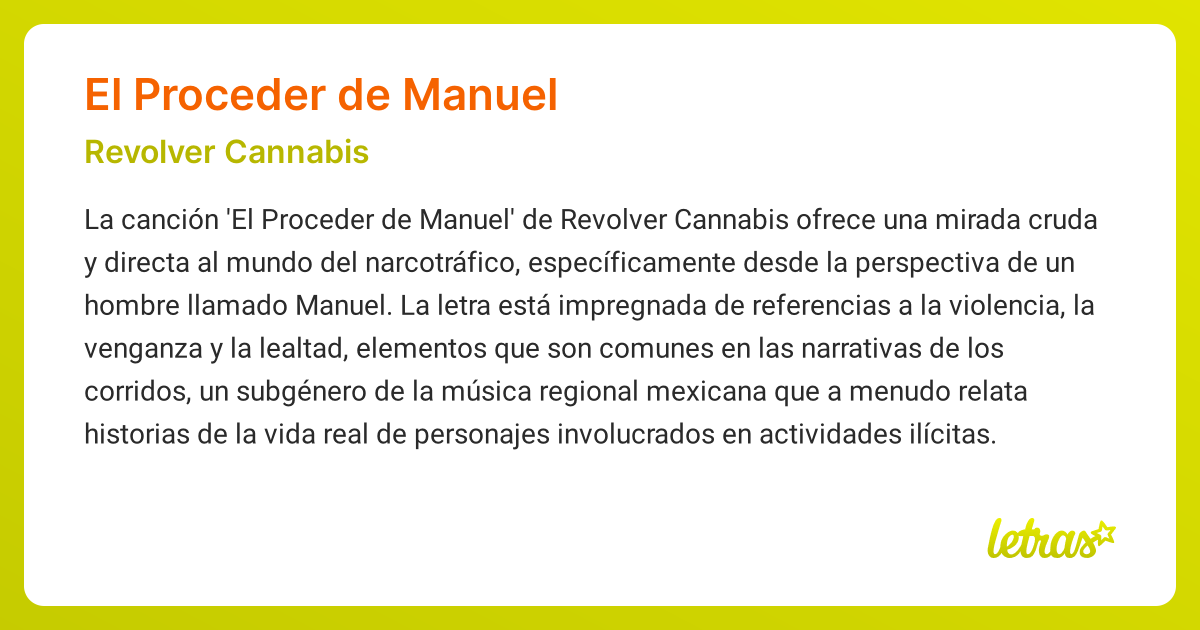 Significado de la canción EL PROCEDER DE MANUEL (Revolver Cannabis ...