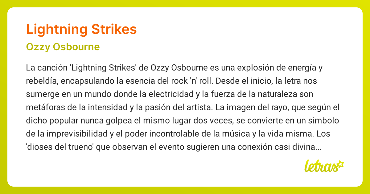 Significado de la canción LIGHTNING STRIKES (Ozzy Osbourne) - LETRAS.COM