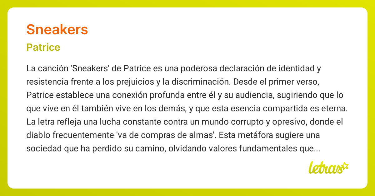 Significado de la canción SNEAKERS (Patrice) - LETRAS.COM