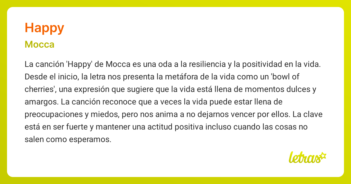 Significado de la canción HAPPY (Mocca) - LETRAS.COM
