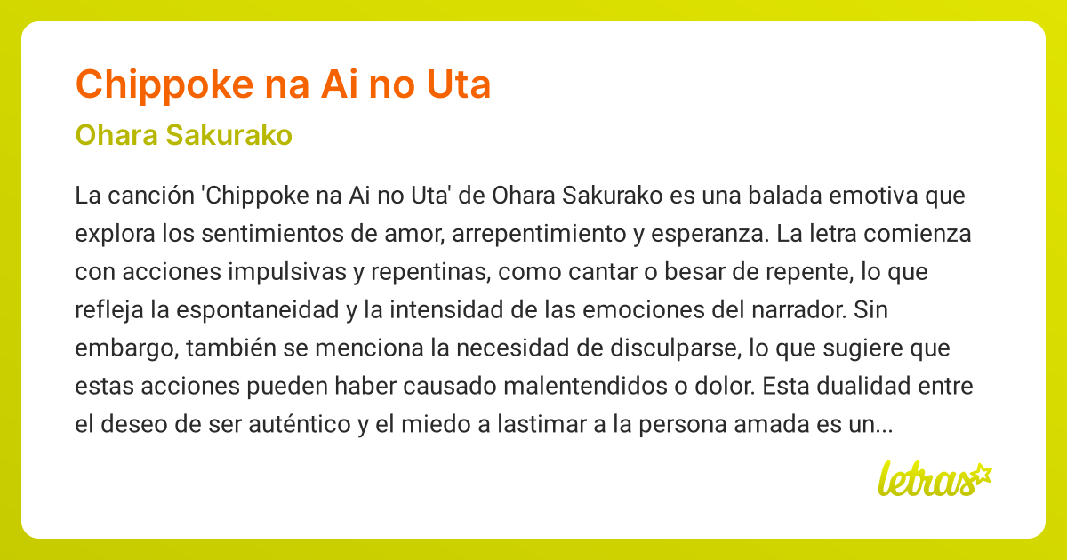 Significado de la canción CHIPPOKE NA AI NO UTA (Ohara Sakurako ...