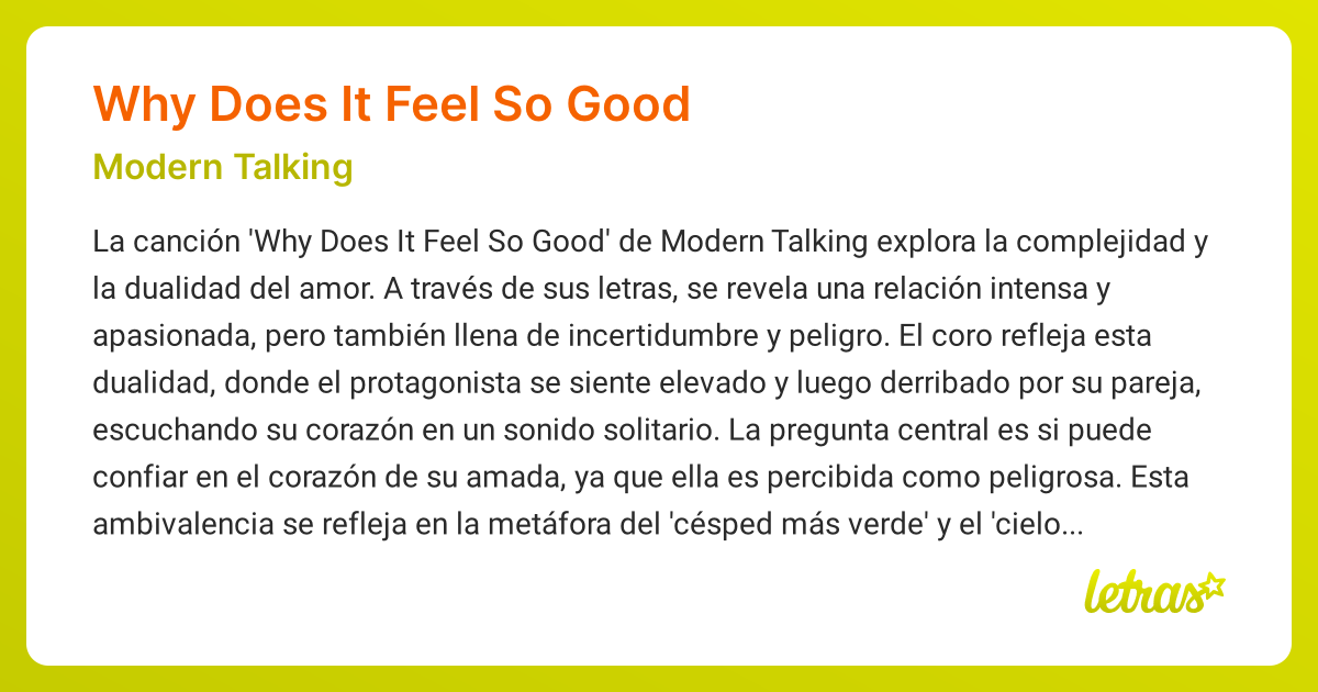 Significado de la canción WHY DOES IT FEEL SO GOOD (Modern Talking ...