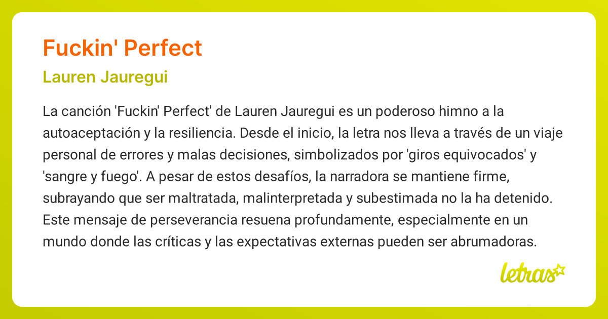 Significado de la canción FUCKIN' PERFECT (Lauren Jauregui) - LETRAS.COM