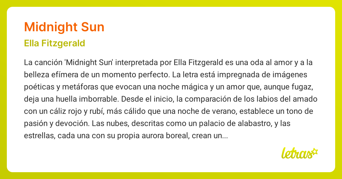 Significado de la canción MIDNIGHT SUN (Ella Fitzgerald) - LETRAS.COM