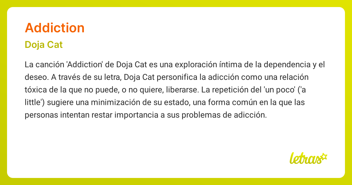 Significado de la canción ADDICTION (Doja Cat) - LETRAS.COM