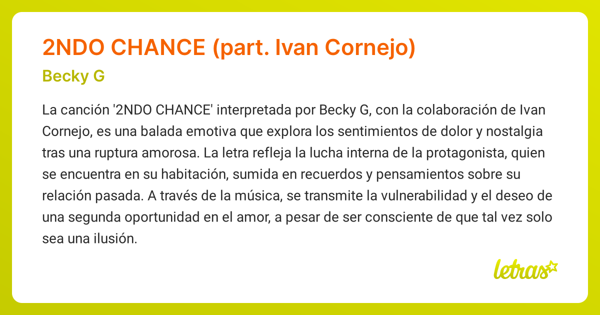 Significado de la canción 2NDO CHANCE (part. Ivan Cornejo) (Becky G ...