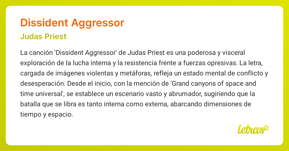 Significado de la canción DISSIDENT AGGRESSOR (Judas Priest) - LETRAS.COM