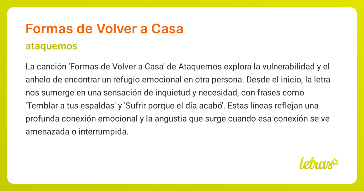 Significado de la canción FORMAS DE VOLVER A CASA (Ataquemos) - LETRAS.COM