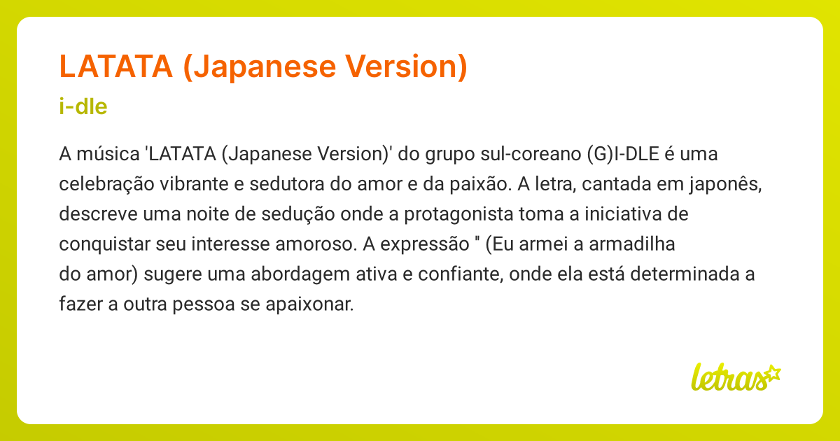Significado da música LATATA (JAPANESE VERSION) (i-dle) - LETRAS.MUS.BR