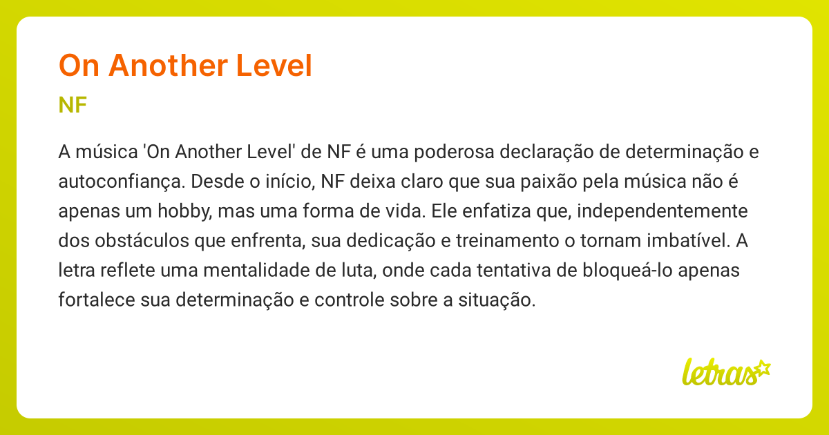Significado da música ON ANOTHER LEVEL (NF) - LETRAS.MUS.BR