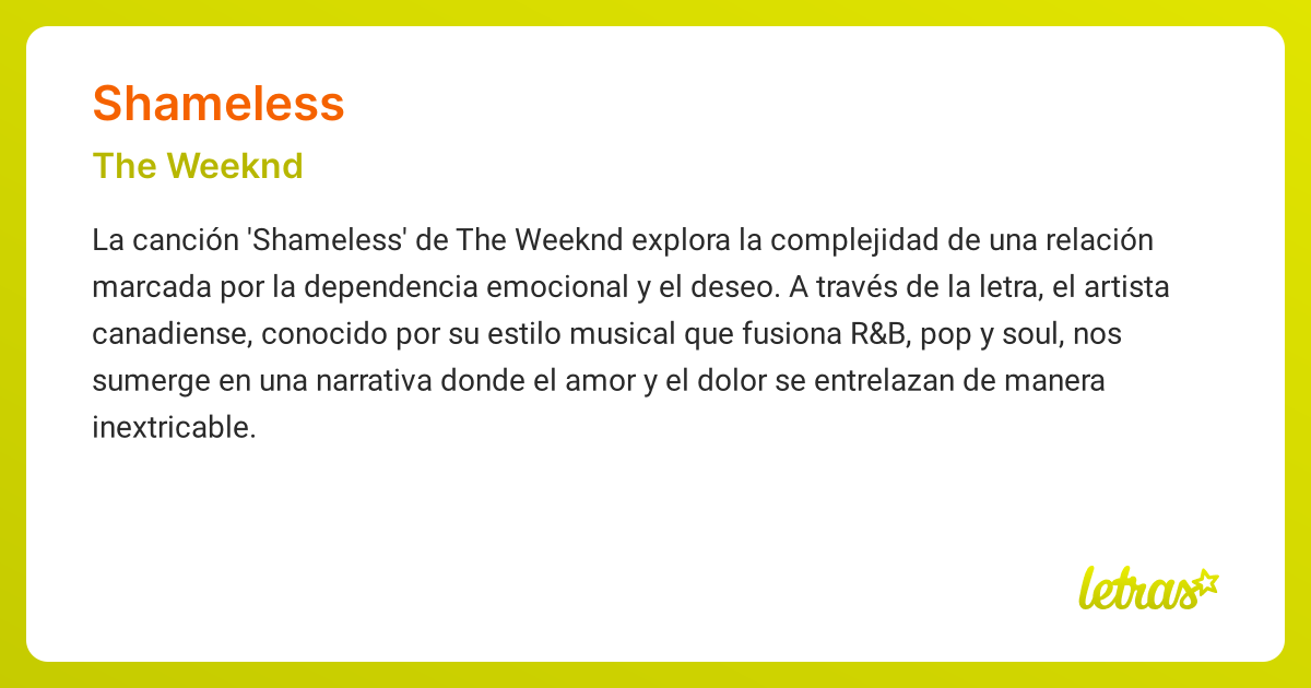 Significado de la canción SHAMELESS (The Weeknd) - LETRAS.COM