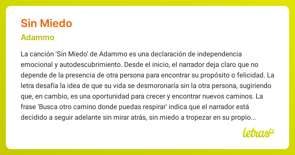 Significado de la canción SIN MIEDO (Adammo) - LETRAS.COM