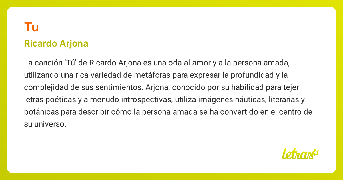Significado de la canción TU (Ricardo Arjona) - LETRAS.COM