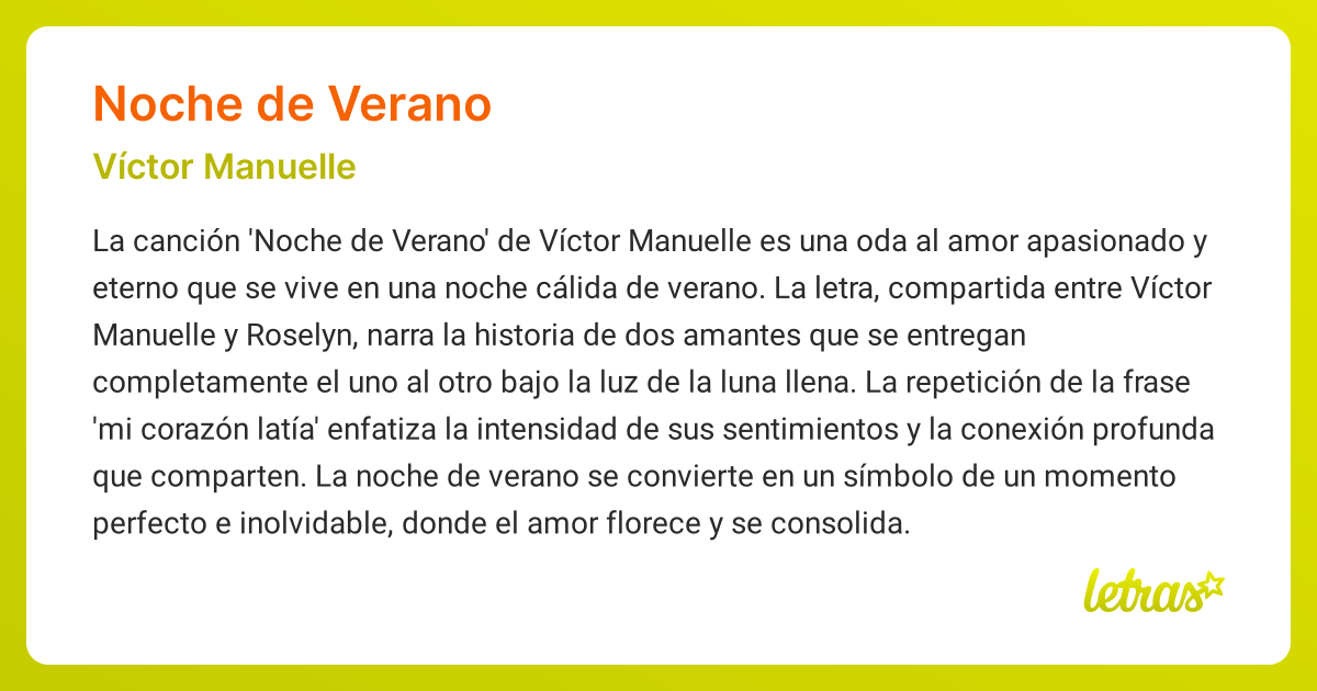 Significado de la canción NOCHE DE VERANO (Víctor Manuelle) - LETRAS.COM