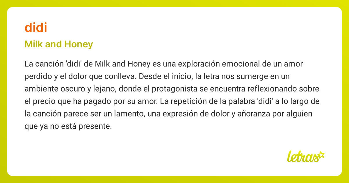 Significado de la canción DIDI (Milk and Honey) - LETRAS.COM