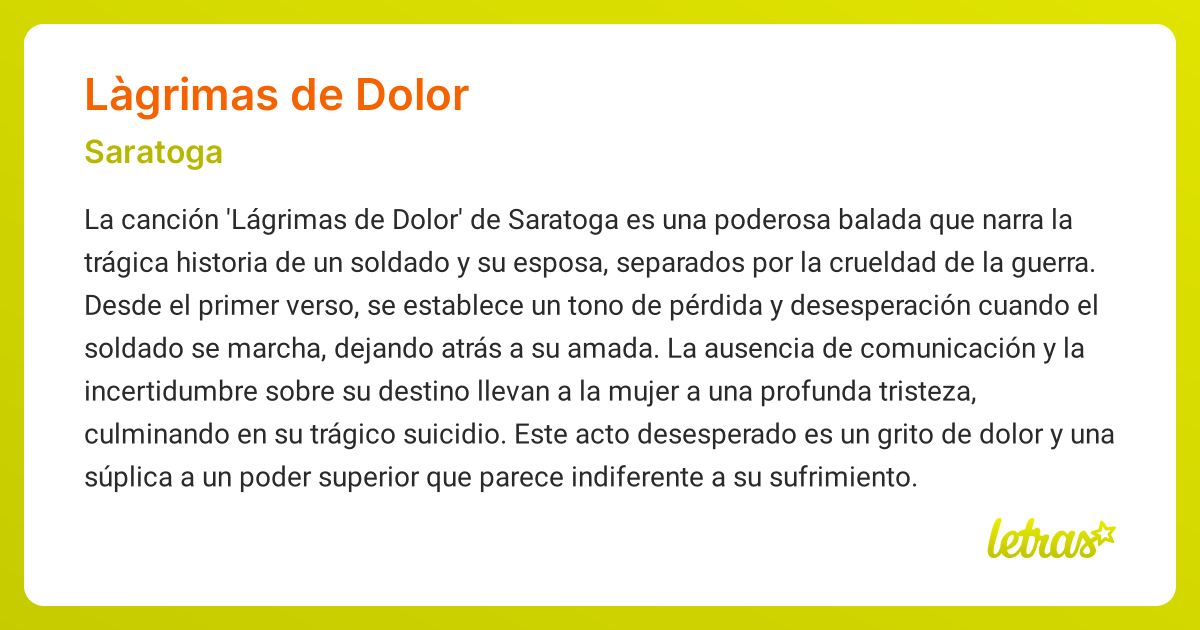 Significado de la canción LÀGRIMAS DE DOLOR (Saratoga) - LETRAS.COM