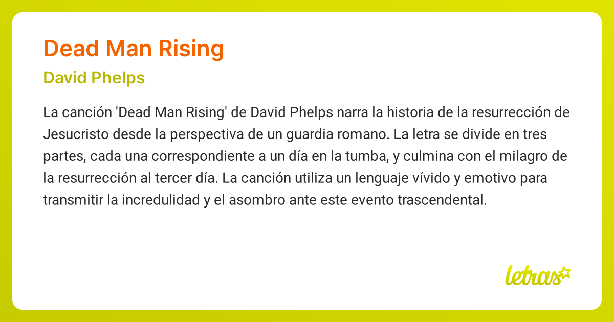 Significado de la canción DEAD MAN RISING (David Phelps) - LETRAS.COM