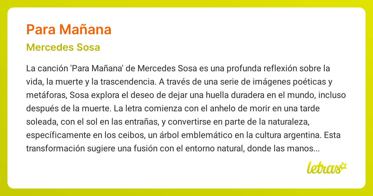 Significado de la canción PARA MAÑANA (Mercedes Sosa) - LETRAS.COM