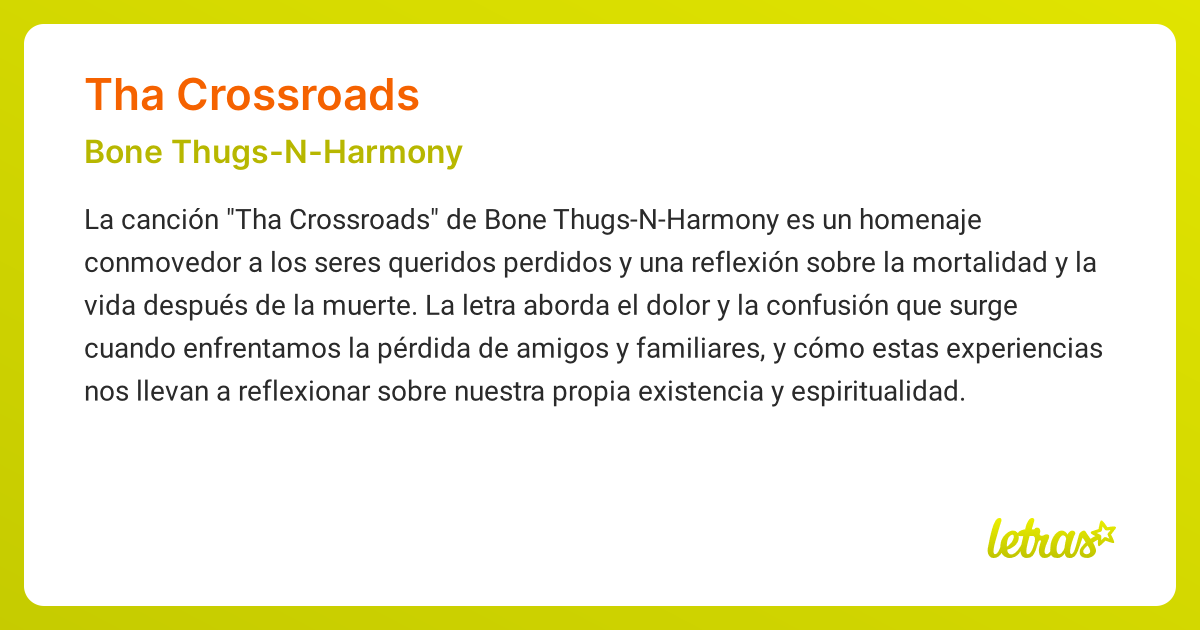Significado de la canción THA CROSSROADS (Bone Thugs-N-Harmony ...