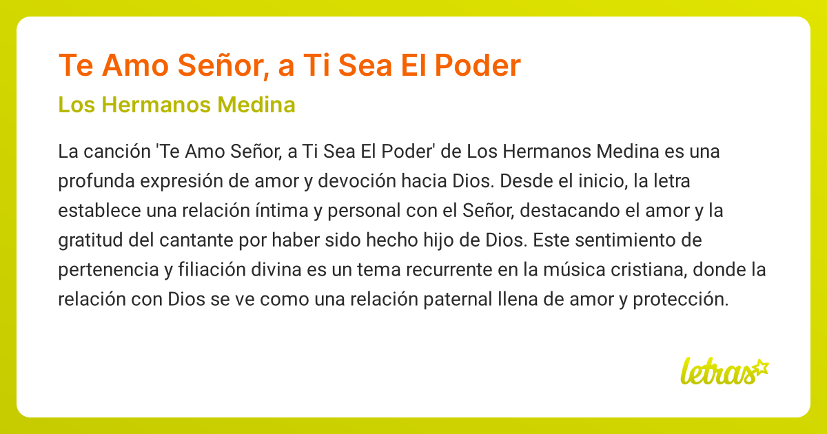 Significado de la canción Te Amo Señor, a Ti Sea El Poder (Los Hermanos ...