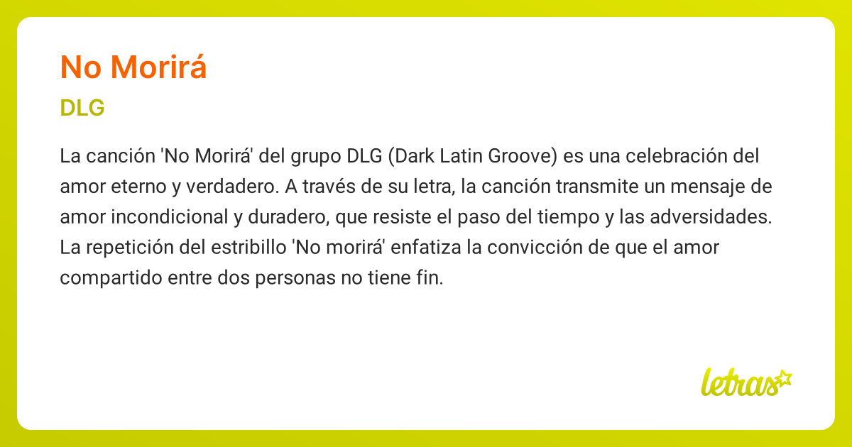 Significado de la canción NO MORIRÁ (DLG) - LETRAS.COM