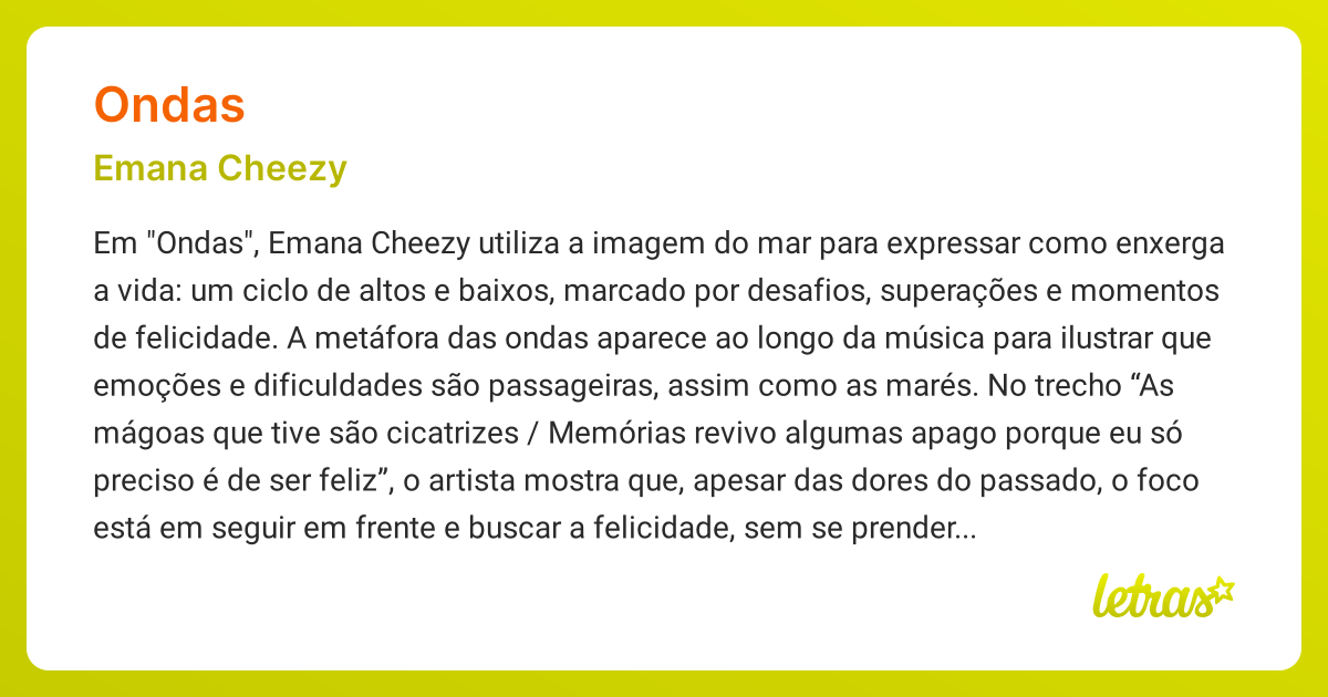 Significado da música ONDAS (Emana Cheezy) - LETRAS.MUS.BR