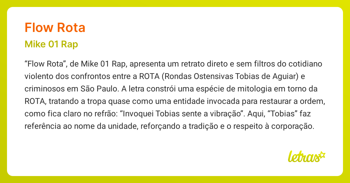 Significado da música FLOW ROTA (Mike 01 Rap) - LETRAS.MUS.BR