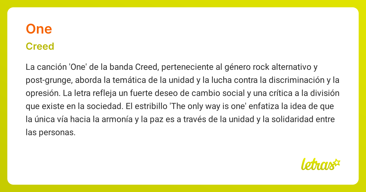 Significado de la canción ONE (Creed) - LETRAS.COM