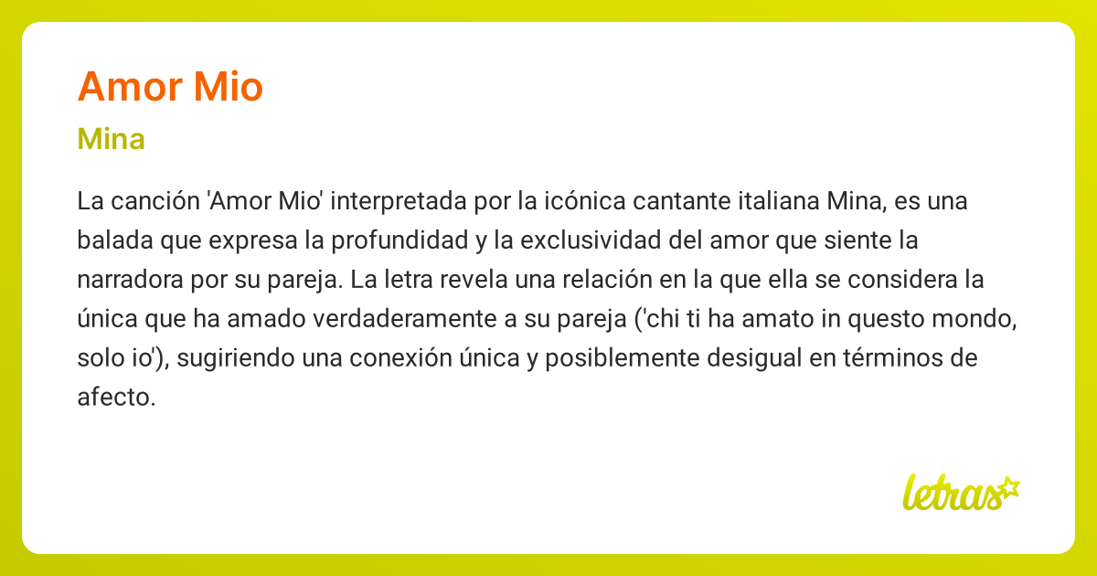 Significado de la canción AMOR MIO (Mina) - LETRAS.COM