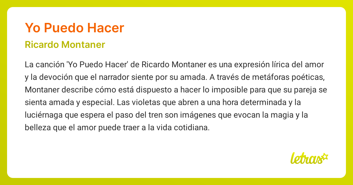 Significado de la canción YO PUEDO HACER (Ricardo Montaner) - LETRAS.COM