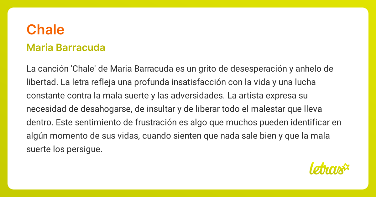 Significado de la canción CHALE (Maria Barracuda) - LETRAS.COM
