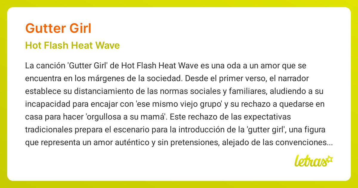 Significado de la canción GUTTER GIRL (Hot Flash Heat Wave) - LETRAS.COM