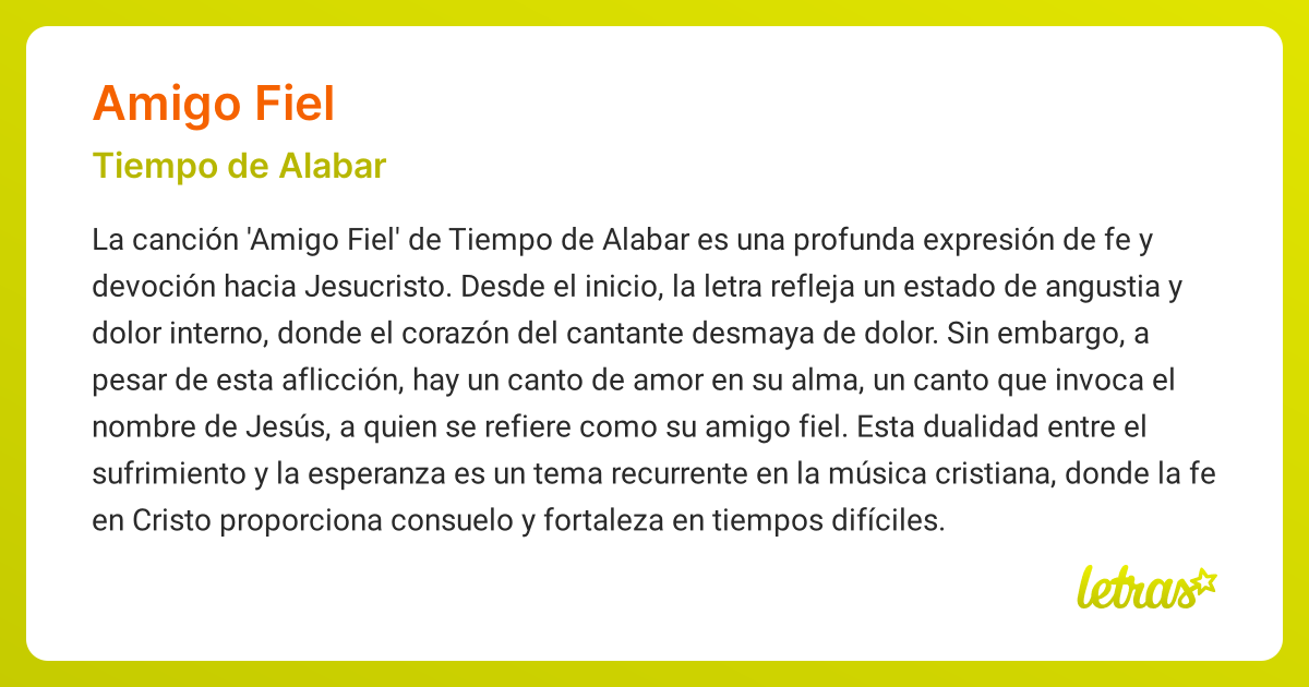 Significado de la canción AMIGO FIEL (Tiempo de Alabar) - LETRAS.COM