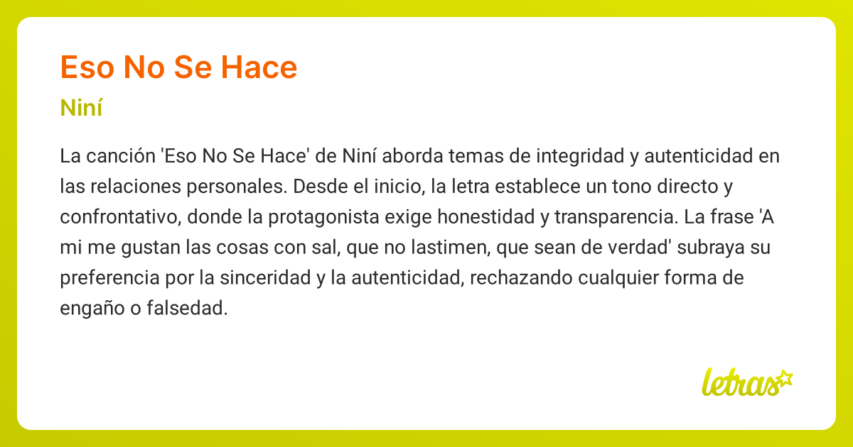 Significado de la canción ESO NO SE HACE (Niní) - LETRAS.COM