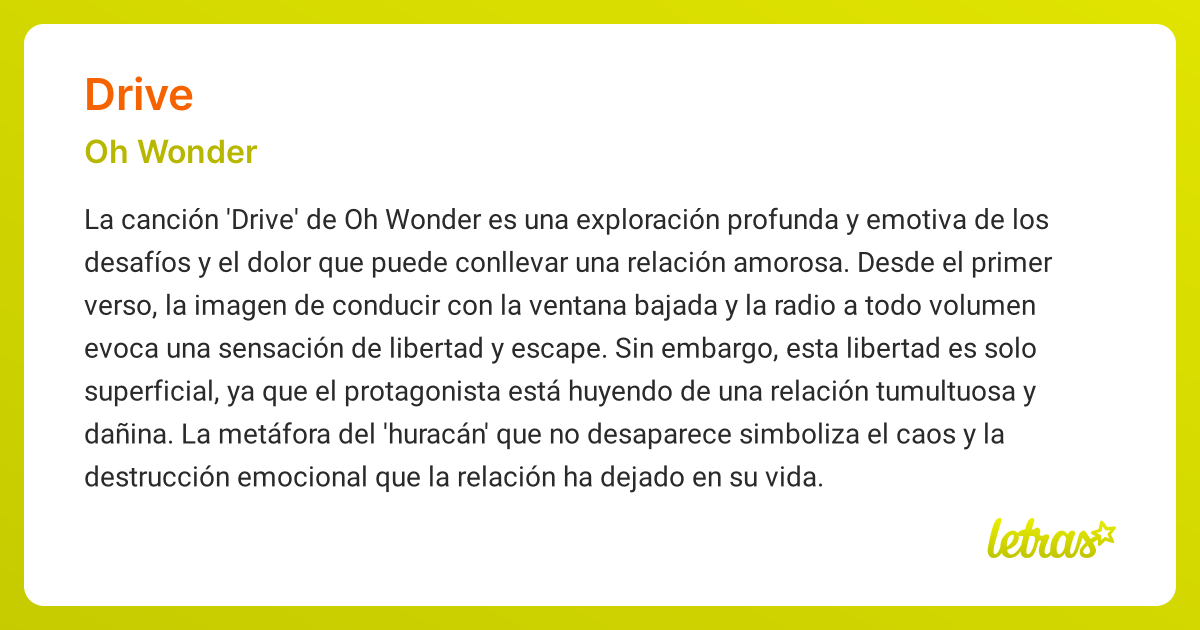 Significado de la canción DRIVE (Oh Wonder) - LETRAS.COM